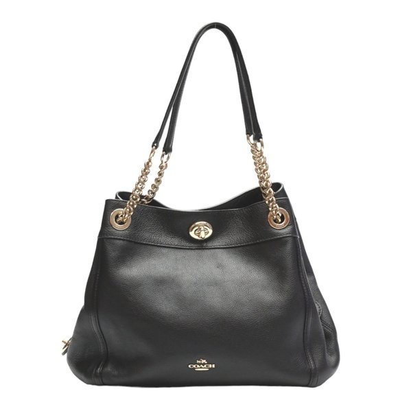 Coach | Bags | Coach Tote Bag Peple Leather Turnlock Edie 36855 Black ...